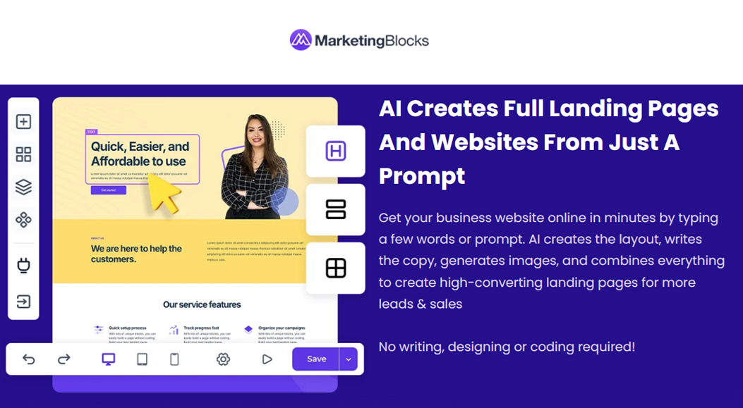 Marketing Scoops: MarketingBlocks The Easy Landing Page Creator With AI Prompt Blocks